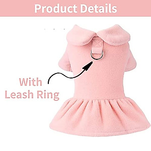 Pink Dog Sweater Dress with Leash Ring Female Dog Clothes for Small Dogs Girl,Warm Fleece Pet Clothes (Small, Pink)