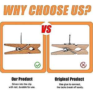 50 PCS Push Pin with Wooden Clips, Durable Wooden Push Pins, Decorative Pushpins Tacks Thumbtacks, Tacks for Cork Board Artworks Notes Photos, Craft Projects, Offices and Homes