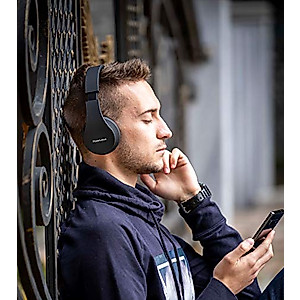 PowerLocus Wireless Bluetooth Over-Ear Stereo Foldable Headphones, Wired Headsets Rechargeable with Built-in Microphone for iPhone, Samsung, LG, iPad (Black)