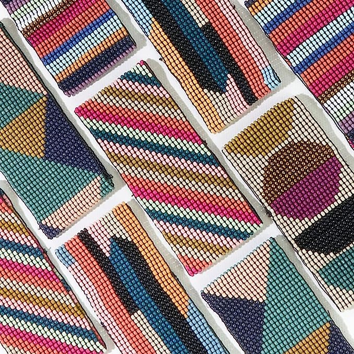 INK + ALLOY Women's Pink Peacock Yellow Horizontal Stripe Stretch Beaded Cuff Bracelet Handmade Jewelry for the Modern Bohemian