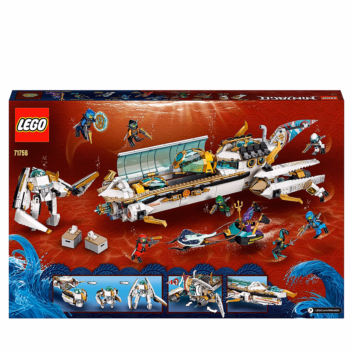 LEGO 71756 NINJAGO Hydro Bounty Building Set, Submarine Toy with Kai and NYA Minifigures, Ninja Toys, Gifts, Presents for Kids, Boys, Girls Age 9 Plus Years Old