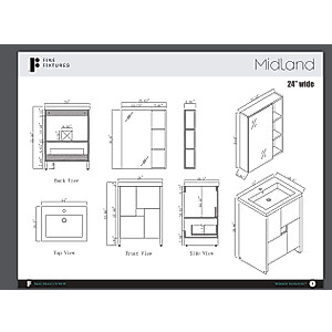Fine Fixtures 24" Midland Vanity Cabinet Set with Vitreous China Sink, Dawn Gray