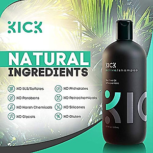 Kick Mens Shampoo - Tea Tree Oil and Peppermint Shampoo - Itchy Scalp Treatment Mens Shampoo for Thinning Hair - No Sulfates -Powerful Anti Dandruff Shampoo for Men & Women, 509 ml -17.2 ounces
