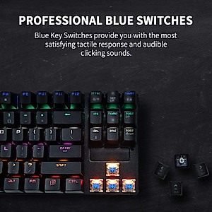 STOGA Mechanical Gaming Keyboard, Anti Ghosting USB Wired Gaming Keyboard with 87 Keys, Alloy Base, 10 Kinds of Backlight Modes LED Backlit