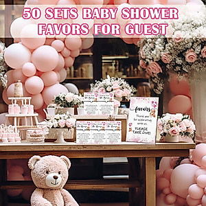 Thyle 50 Set Bear Baby Shower Games Favors for Guests 50 Message from the Bump Card 50 Adjustable Heart Bracelet 1 Baby Shower Wood Sign Baby Shower Thank You Return Gifts for Guests(Pink)