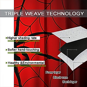 Spider Web Window Curtains for Kids, Big Spider Black Spiderweb Blackout Rod Pocket Windows Treatments for Boy Girl Baby Nursery Toddler Children Bedroom Halloween Decor 42x45in