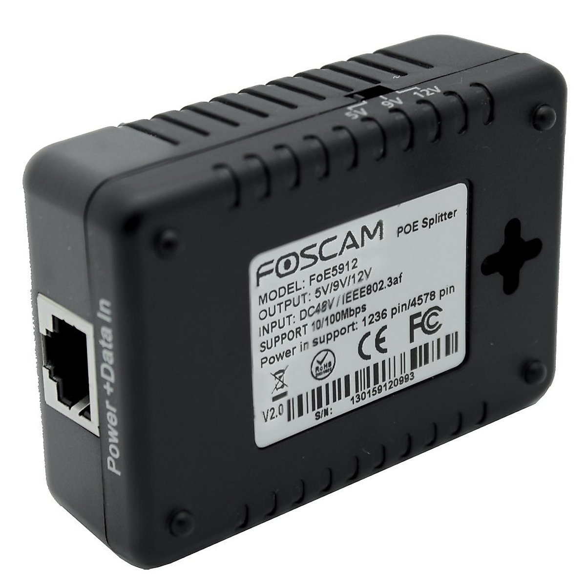 Amcrest Active PoE Splitter Adapter, IEEE 802.3af compliant, Up To 100 meters, 5V / 12V Output