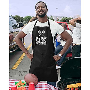 I'll Feed All You Fuckers Cooking 2 Pocket Apron BBQ Chef Kitchen Dad Gifts Cooking Fathers Day for BBQ Chef Black
