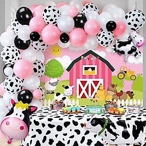 Winrayk Cow Birthday Party Decorations Supplies Farm Pink Cowgirl Cow Print Balloon Arch with Farm Backdrop Cow Print Tablecloth Cow Balloons Cow Print Party Decorations Kids Cow Birthday Decorations