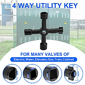 Eapele Water Meter Key 16 inch Enforced Steel T-Handle With 4-way Multi-Functional Universal Cross Key