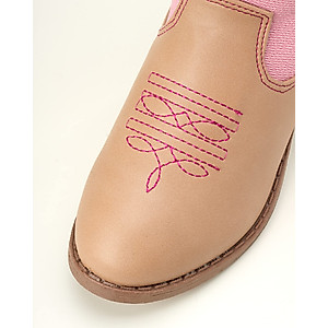 bebe Girls' Cowgirl Boots - Classic Western Cowboy Boots - Mid Calf Boots for Toddlers, Little and Big Girls (5T-7), Size 2 Little Kid, Taupe/Pink