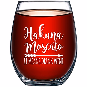 Hakuna Moscato Funny Stemless Wine Glass 15oz - Unique Christmas Gift Idea for Her, Mom, Wife, Girlfriend, Sister, Grandmother, Aunt - Perfect Birthday Gifts for Women