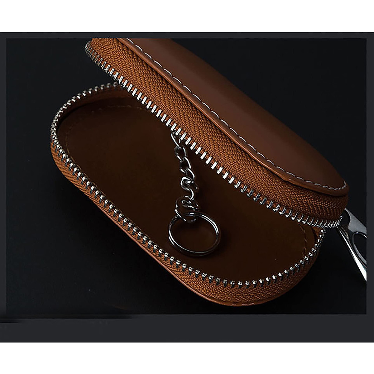 Acrecean Leather Car Key Case, Car Smart Key Chain Protector for Car Key Case Holder with Metal Hook, Car Remote Case with Zipper