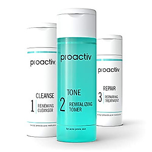 Proactiv 3 Step Acne Treatment - Benzoyl Peroxide Face Wash, Repairing Acne Spot Treatment for Face and Body, Exfoliating Toner - 30 Day Complete Acne Skin Care Kit