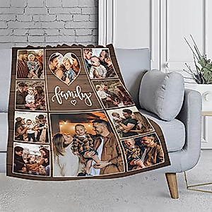 Custom Blankets with Photos, Personalized Family Blankets with Heart for Family Mom Dad Couples Baby, Custom Photos Collage Throw Blanket for Birthday Christmas Anniversary Halloween Mother's Day