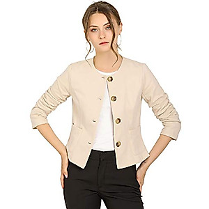 Allegra K Women's Fall Casual Jacket Elegant Button Front Work Office Blazer X-Small Beige