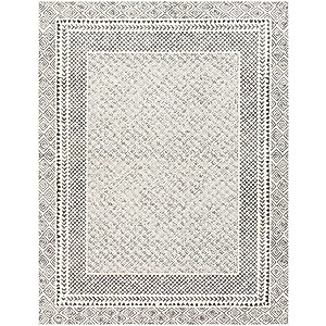 BoutiqueRugs Burdette Farmhouse Black and White Soft Neutral Area Rug - Boho Oriental Medallion Area Carpet for Bedroom, Living Room, Dining Room - Charcoal, Black, Cream - 5'3" Round Rug
