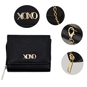 XOXO Women’s Wallet Mini Black Saffiano Zip Around Graffiti Print Indexer With Chain Crossbody Strap