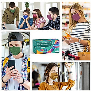 XDX Disposable Face Masks Individually Wrapped, 50PCS Face Mask for Women Men 3-Ply Protective Breathable Multicolored Design for Adults (50PCS, 5 Colours)