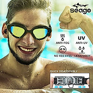 Seago Polarized Goggles for Adult Swimming No Leaking Anti Fog UV Protection, Mirrored Clear View Silicone Seal, Triathlon Swimming Goggles Water Pool Goggles Swim Goggles for Adult Men Women Youth
