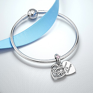 JIAYIQI Present for Wife, Wife Charm for Pandora Charms Bracelet 925 Sterling Silver Forever Always Love Charms with Cubic Zircon for Women Birthday Christmas Valentine's Day Present