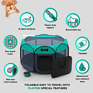 Ruff 'n Ruffus Portable Foldable Pet Playpen + Free Carrying Case + Free Travel Bowl | Available in 3 Sizes Indoor/Outdoor Water-Resistant Removable Shade Cover