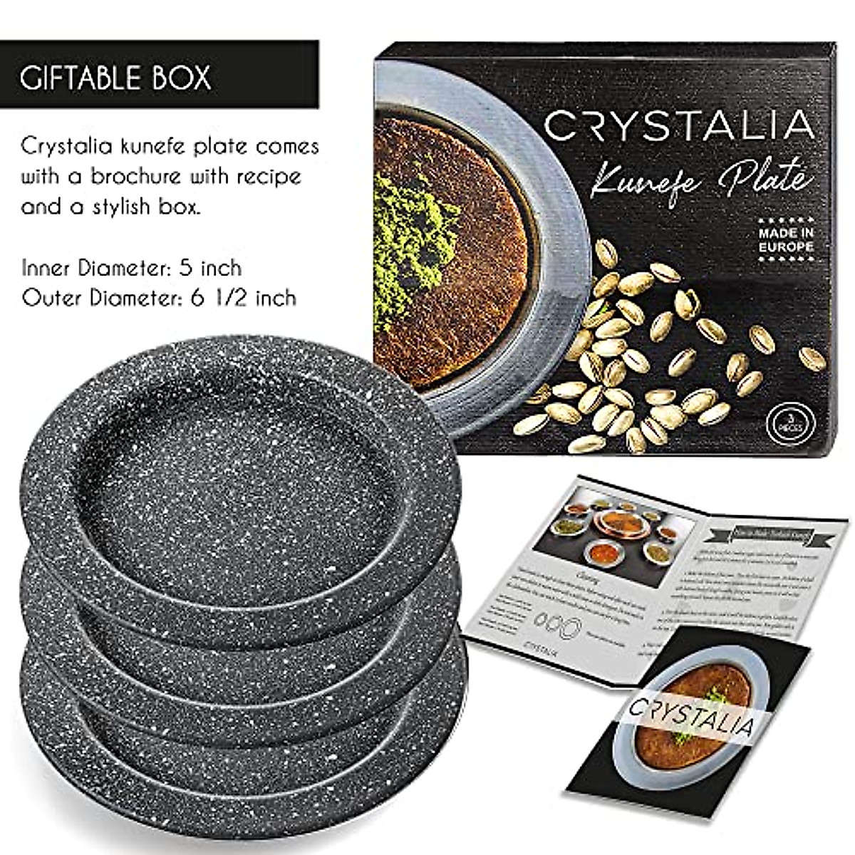 Kunefe Plate, Cooking and Serving Plates for Traditional Turkish Kunafa, Kadaifi, Kunafeh and Shredded Phyllo Kadayif Dough, Non-Stick Granite Dinnerware Tray, Dessert Plate Set of 3 (Small)