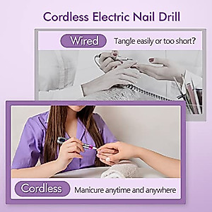 Nail Drill CANDWHIP, Cordless Electric Nail Drill Professional Efile Nail Drill Kit for Acrylic, Gel Nails, Manicure Pedicure Polishing Shape Tools Design for Home Salon Use Gray