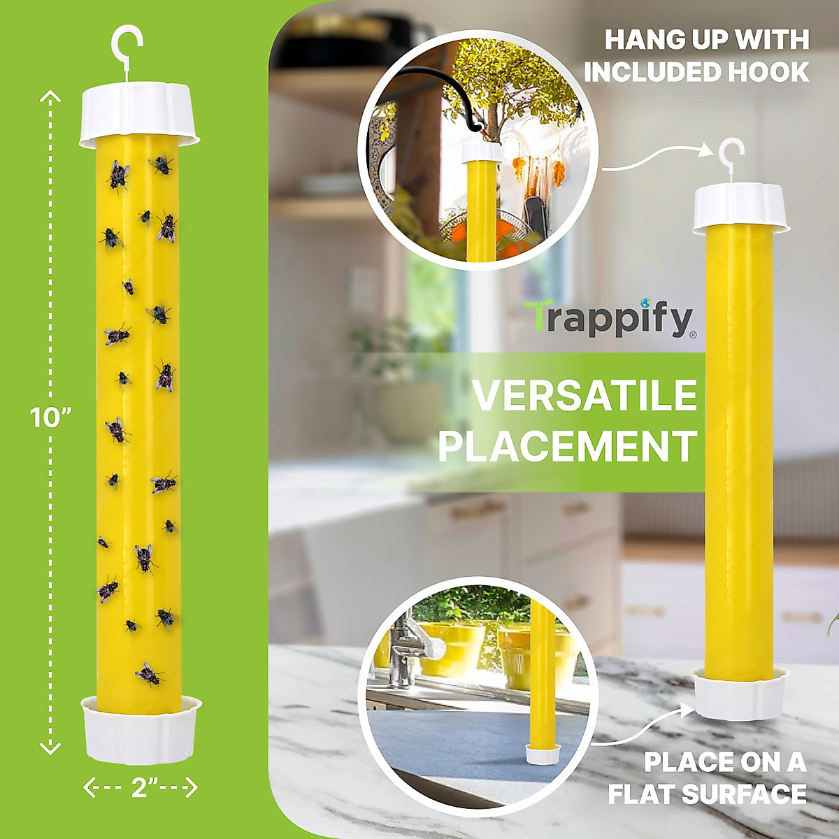 Trappify Hanging Fly Traps Outdoor: Fruit Fly Traps for Indoors | Gnat Trap | Gnat Traps for House Indoor | Fly Trap Indoor - Disposable Sticky Fly Trap for Indoor House Pest Control (4 Pack)