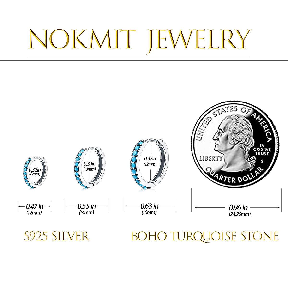 NOKMIT Turquoise Hoop Earrings 8/10/12mm Sterling Silver Huggie Cartilage Cuff Earrings Small Blue Gemstone Earrings Set Jewelry Gifts for Women (Turquoise)