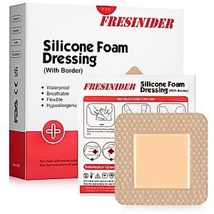 FRESINIDER Silicone Foam Dressing with Adhesive Border – Wound Dressing Bandage – Silicone Foam Pad – Pack of 10 – 3 x 3 Inches Large Waterproof Bandages – Self Adhesive Wound Care and Dressings