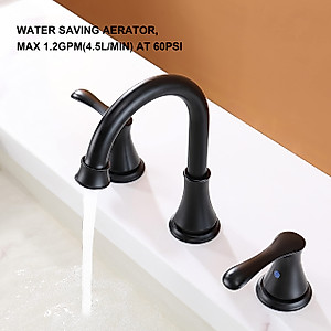 KirlystonE Matte Black Widespread Bathroom Sink Faucet, 8-Inch Black Widespread Vanity Faucet for 3-Hole Bathroom Sink with Drain Assembly and Supply Lines