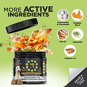 Googipet Premium 10 in 1 Dog Vitamins Multivitamin Chewable w/Dog Probiotics for Gut Health, Dog Vitamins and Supplements w/Vitamin C & Glucosamine for Joint Support (Peanut Butter & Pumpkin Flavor)