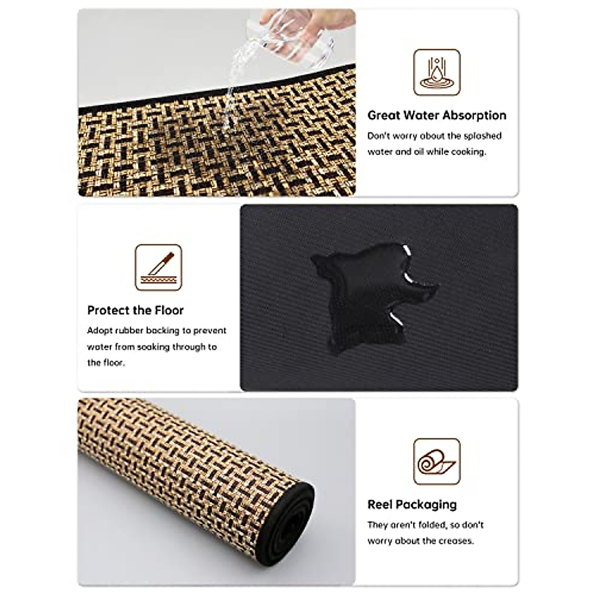 eqivei Kitchen Rugs and Mats Non Skid Washable Set of 2 PCS, Absorbent Runner Rugs for Kitchen, Farmhouse Weave Floor Mats in Front of Sink, 17.3"x 47"+17.3"x 29" (Black)