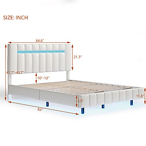 Harper & Bright Designs Queen Upholstered Bed with LED Lights and USB Charging, Floating Queen Bed Frame, Faux Leather Platform Bed with Wooden Slats Support for Kids Teens Adults (Queen Size, White)