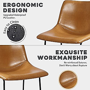 Waleaf 26 inch Bar Stools Set of 2,Counter Height Bar Stools with Back, Modern PU Leather Stools with Metal Leg and Footrest,Dining Chairs for Kitchens Island,Armless Pub Stools for Rustic Bar