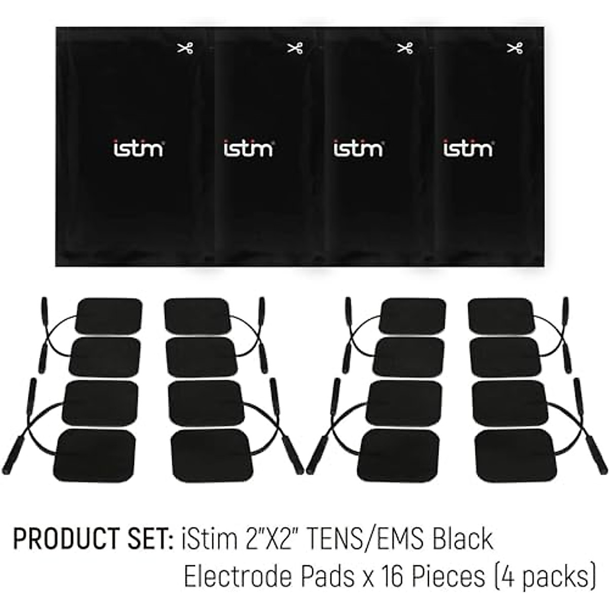 iStim Super Soft 2"x2" TENS Unit Electrodes for TENS Massage EMS Unit/Muscle Stimulator - 100% Japanese Gel - 16 Pieces Reusable Electrode Pads (2"x2"- 16 Pieces - Black)