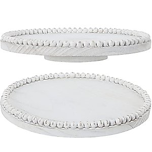 White Beaded Lazy Susan Wooden Kitchen Turntable Round Spinning Lazy Susan Organizer Wood Lazy Susan Turntable 360 Degrees Rotating Lazy Susan for Table Pantry Cabinet Tray Stand (12 Inches)