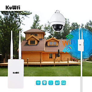 KuWFi Waterproof Outdoor 4G LTE CPE SIM Card WiFi Router 150Mbps CAT4 SIM LTE Routers Work with IP Camera or Outside WiFi Coverage with 2pcs Antenna Only Work with SIM Card Mode Not for USA