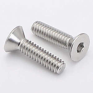 M6-1.0 x 16mm Flat Head Socket Cap Screws, Stainless Steel 18-8 (304), Bright Finish, DIN 7991, Allen Socket Drive, 25 PCS