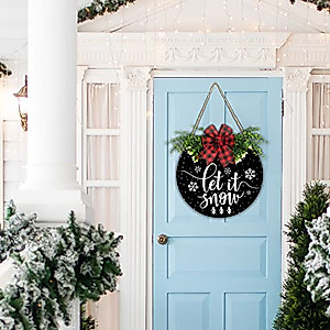 Let It Snow Sign - Welcome Christmas Decor Hanging Sign for Front Door, Living Room, Farmhouse Porch & Outdoor - 12 inches