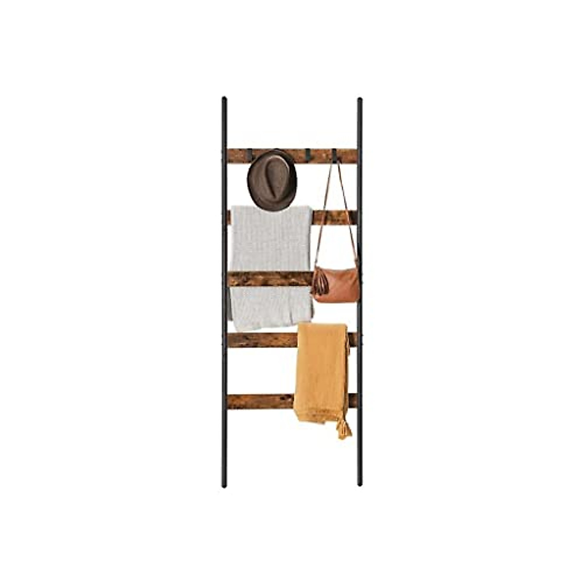 FCMLD Rustic Slanted Ladder Shelf, Towel Rack, 5 Tier, 65cm Width, Steel Frame, for Blankets, Towels, Scarves