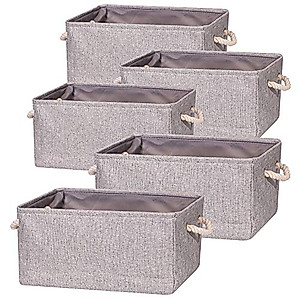 TENABORT 5 Pack Large Storage Basket Bin, Foldable Storage Cube Box Canvas Fabric Collapsible Organizer with Handles for Closet Home Office Clothes Shelf, Grey