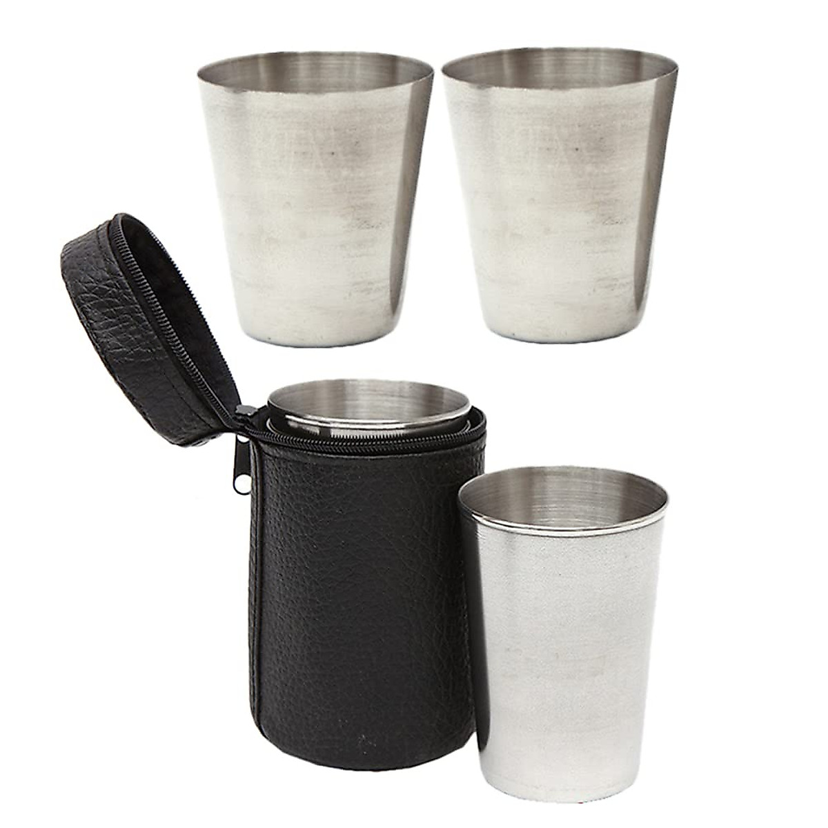 BESPORTBLE Stainless Steel Shot Cups Tumbler: 1 Set Metal Shooters with Leather Carrying Case for Whiskey Liquor Drinking Vessel Sauce Cups Dipping Bowls for BBQ Kitchen Camping Travel