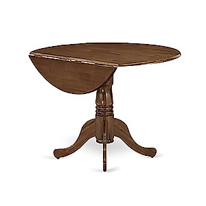 East West Furniture DLEL3-AWA-05 3 Piece Kitchen Table & Chairs Set Consist of a Round Dining Table with Dropleaf and 2 Upholstered Parson Chairs, 42x42 Inch, Antique Walnut