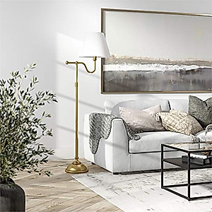 Wellesley 63" Tall Floor Lamp with Fabric Shade in Brass/White