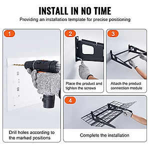 VEVOR Garage Shelving Wall Mounted, 2 x 4 ft Heavy Duty Garage Wall Shelves, 500 lbs Load Capacity Garage Storage Rack Floating Shelves, 2 Pack, Suitable for Shop, Shed, Garage Storage