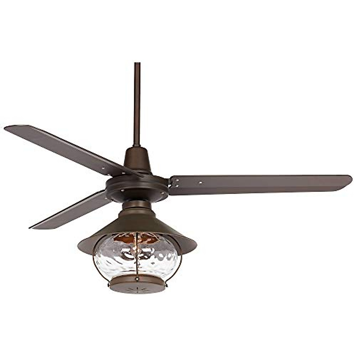 Casa Vieja 52" Plaza DC Modern Industrial 3 Blade Indoor Outdoor Ceiling Fan with LED Light Remote Control Oil Rubbed Bronze Clear Hammered Glass Lantern Damp Rated Patio Exterior House