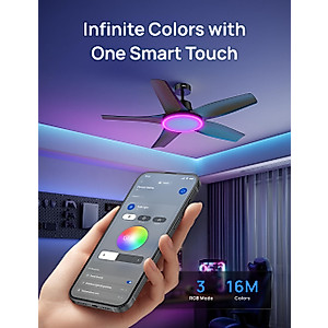 Dreo Smart Ceiling Fans with Lights, Low profile Ceiling Fan with Alexa/App, 52'' Dimmable Lighting & Color Tuning, RGB Ambient Light for Living Room, Game Room, Easy Installation, Quiet, Black