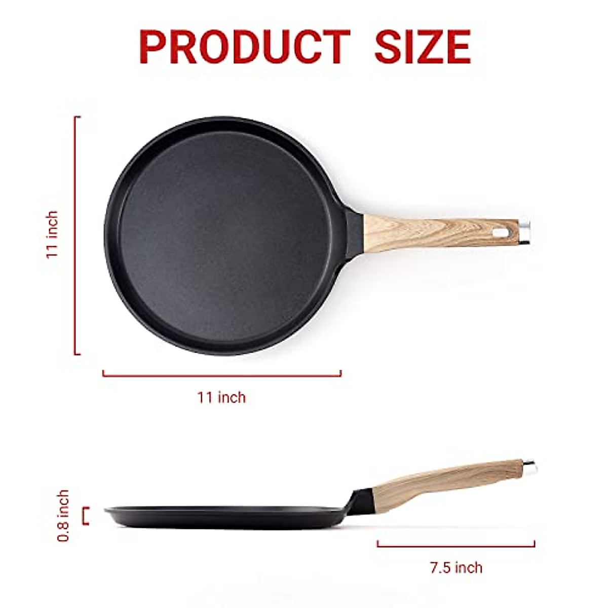 Sakuchi 11 Inch Induction Crepe Pan, Nonstick Dosa Pan for Stove Tops, Tortilla Pan for Glass Cooktop, Tawa Pan for Roti, Compatible with All Stovetops (Gas, Electric & Induction), PFOA Free